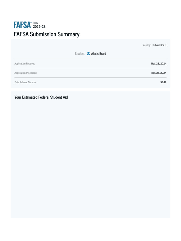 FAFSA Submission Summary 2025-26 - FAFSA Form - Federal Student Aid | PDF | Student Financial ...