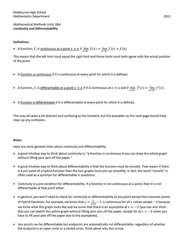 12MM 2022 - Continuity and Differentiability | PDF | Function (Mathematics) | Continuous Function