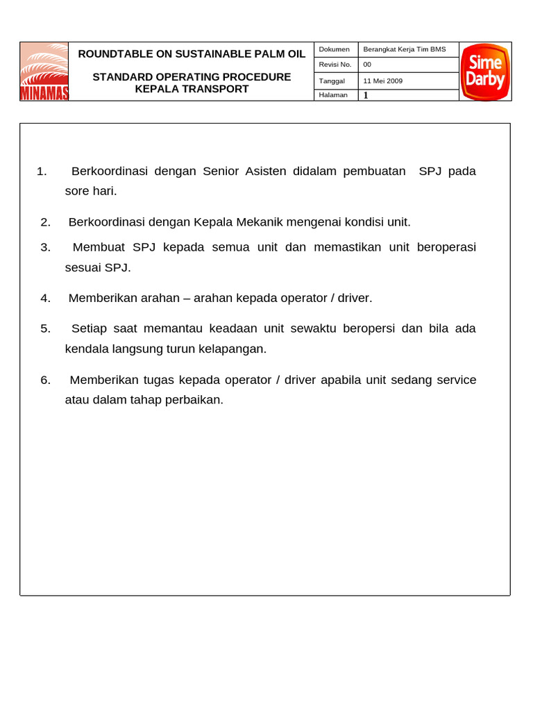 SOP Kepala Transport | PDF