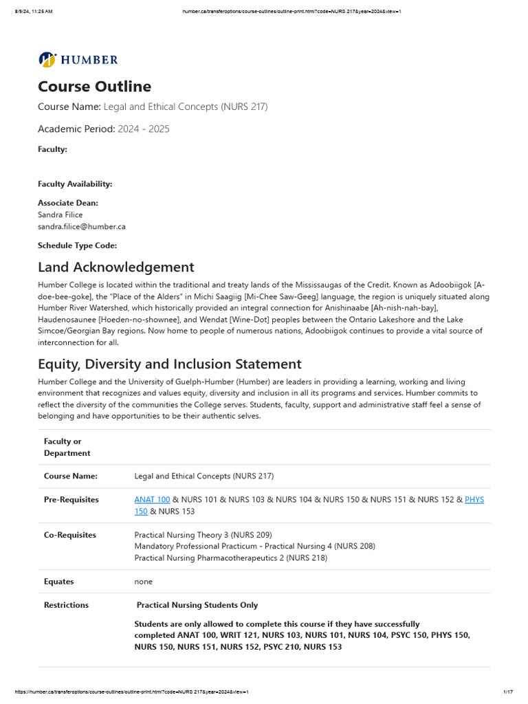 NURS 217 Course Syllabus Year 2024 2025 | PDF | Nursing | Professional ...