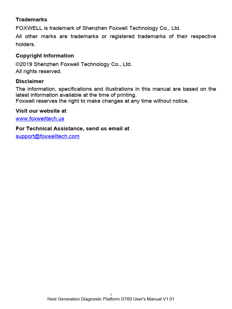 Next Generation Diagnostic Platfrom GT60 V2 User S Manual V1.01 | PDF ...