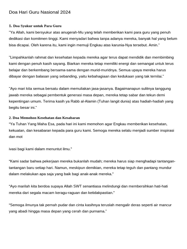 Doa Hari Guru Nasional 2024 | PDF
