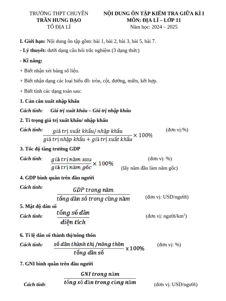 ĐỀ CƯƠNG GKI-LỚP 11 | PDF