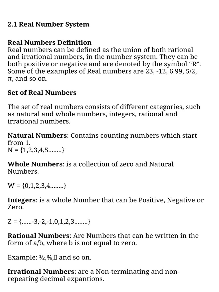 2.1 Real Number System | PDF | Numbers | Integer