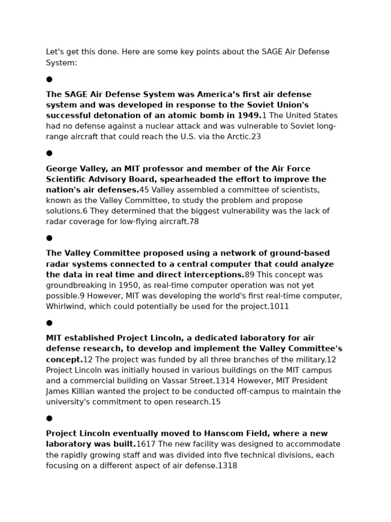 Lincoln Laboratory and The SAGE Air Defense System | PDF | Military ...