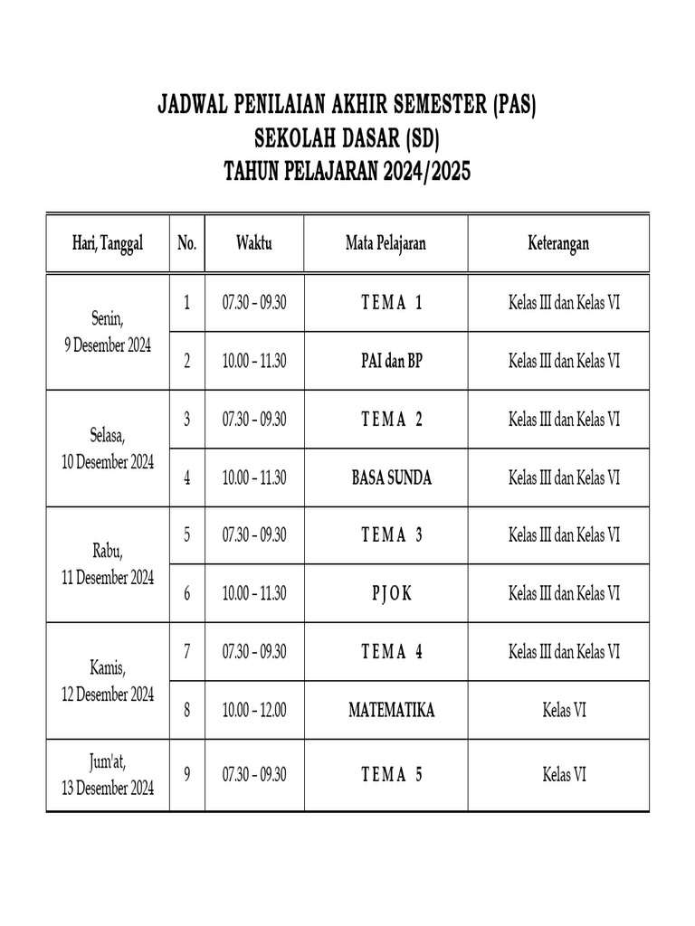 JADWAL PAS-SAS_2024 | PDF