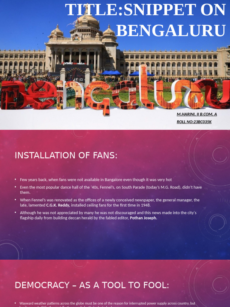 M Harini Presentation | PDF | Bangalore