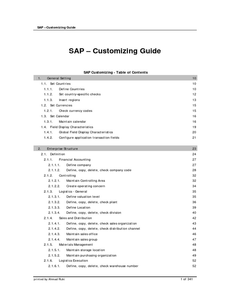 SAP Customizing Guide SAP Customizing Gu | PDF