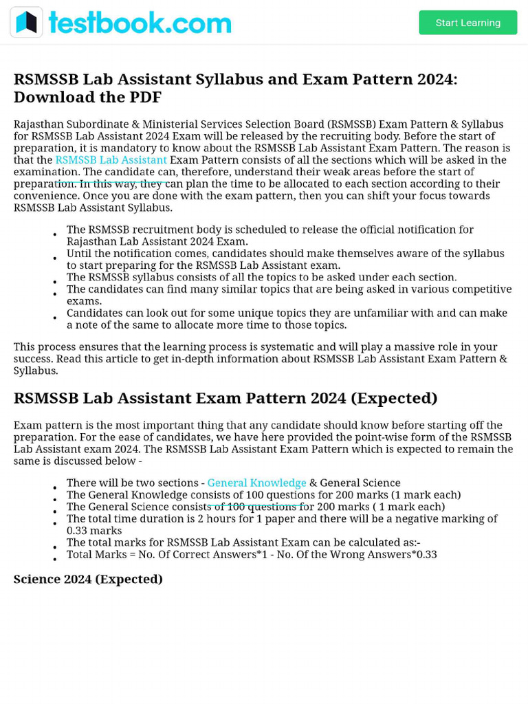 RSMSSB Lab Assistant Syllabus and Exam Pattern 2024 - Download The PDF ...
