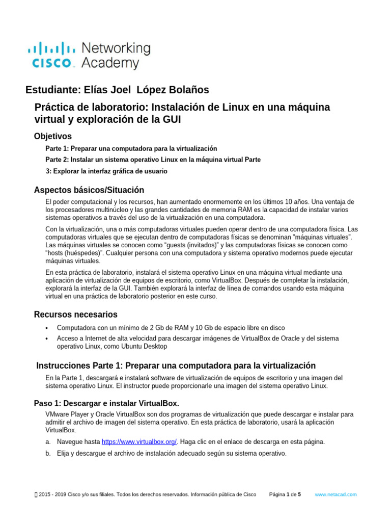 9.1.2.5 Lab - Install Linux in A Virtual Machine and Explore The GUI | PDF | Máquina virtual ...