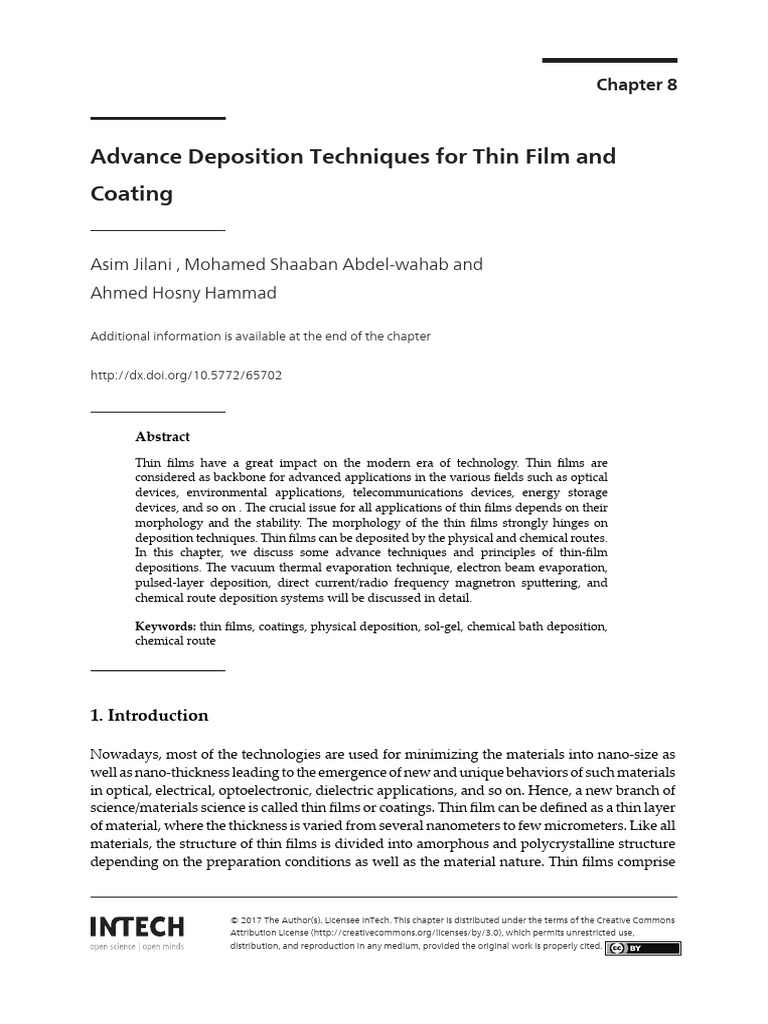 Advance Deposition Techniques For Thin Film and | PDF | Thin Film | Sputtering