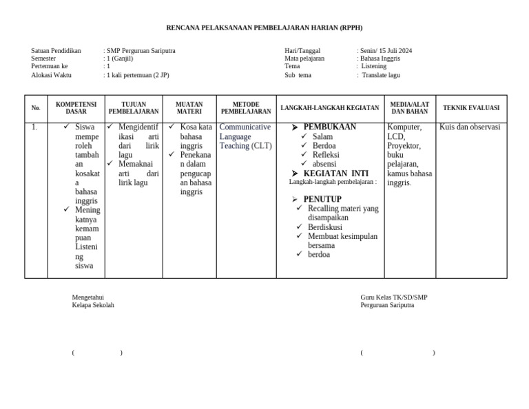 RPPH Perguruan Sariputra-1 | PDF