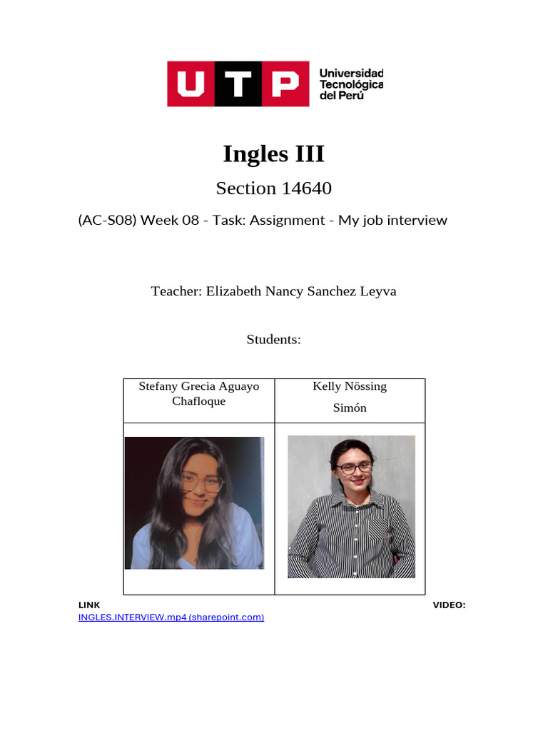 Inglés III - my job interview | PDF