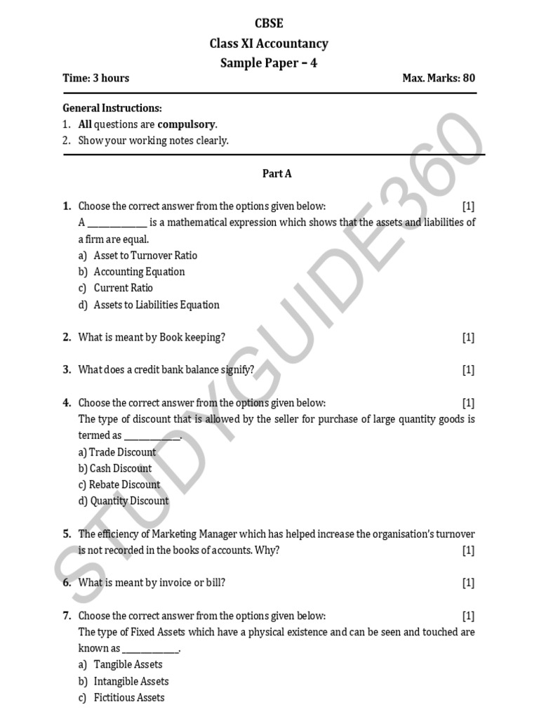Class 11 Accountancy Sample Paper 4 Questions | PDF | Debits And ...