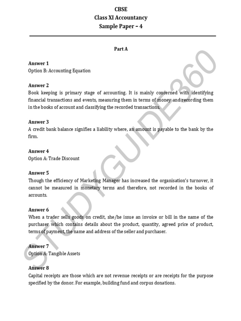 class 11 accountancy sample paper 4 solutions | PDF | Debits And ...