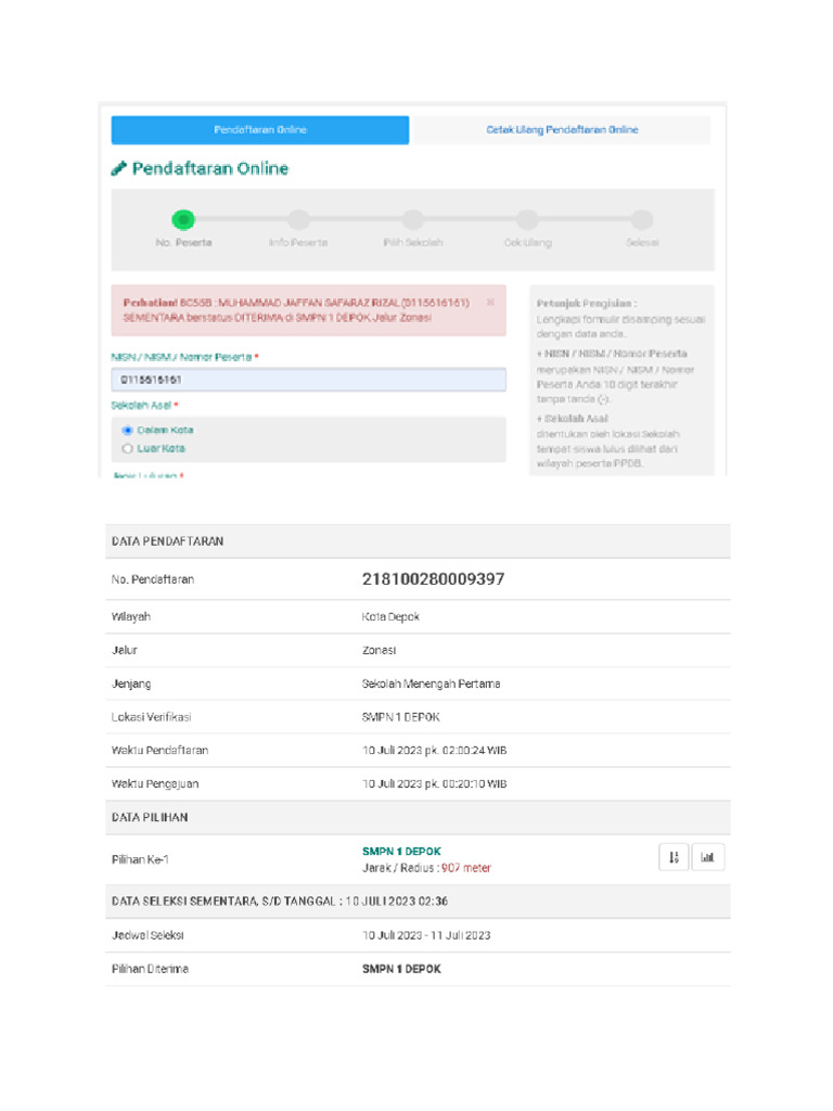 bukti sudah diterima mendaftar ppdb | PDF