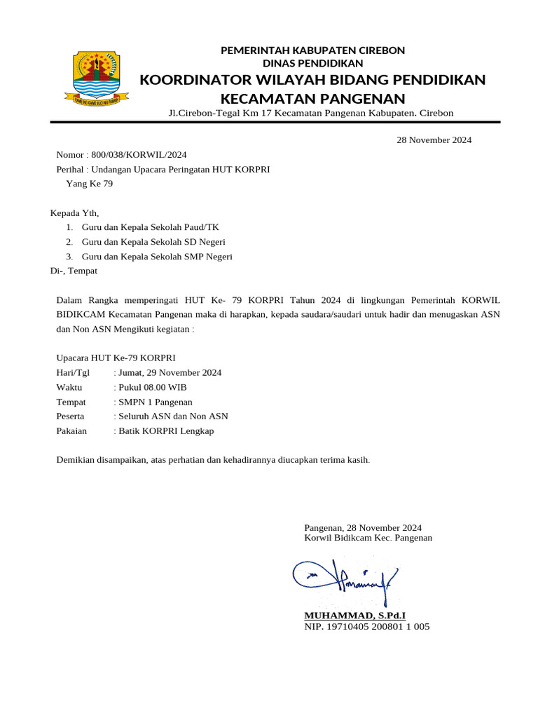 Surat Undangan Upacara Korwil | PDF