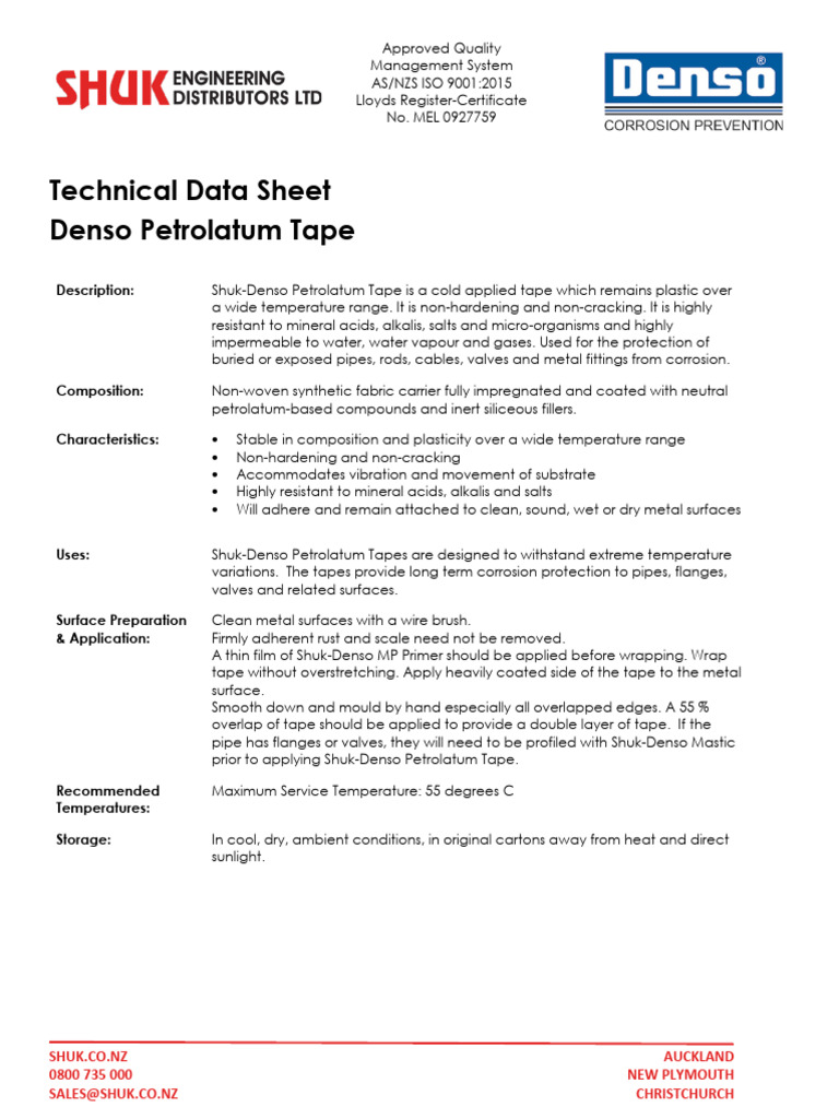 TDS Denso Petrolatum Tape | PDF | Corrosion | Pipe (Fluid Conveyance)