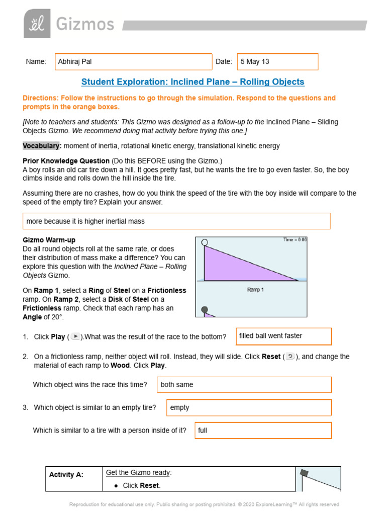 InclinedPlaneRollingSE | PDF | Mass | Kinetic Energy