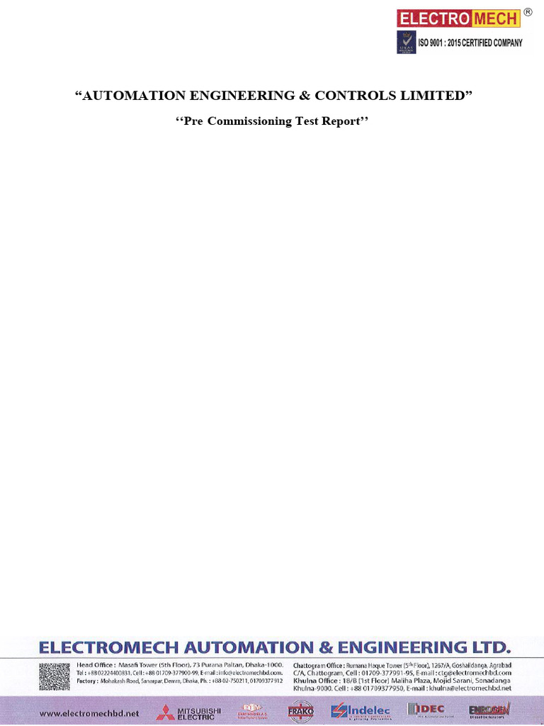 Pre-Commissioning Test Report for MDB & PFI Panels | PDF ...