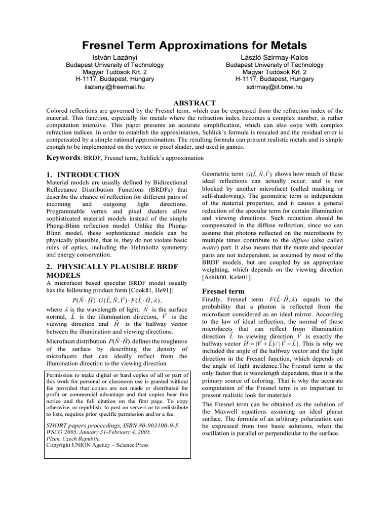 Fresnel Term Approximations For Metals | PDF