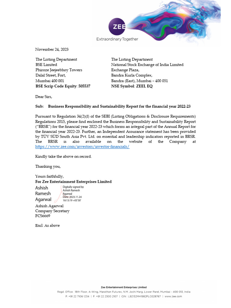 BSE Scrip Code Equity 505537 NSE Symbol Zeel Eq: Ashish Ramesh Agarwal ...