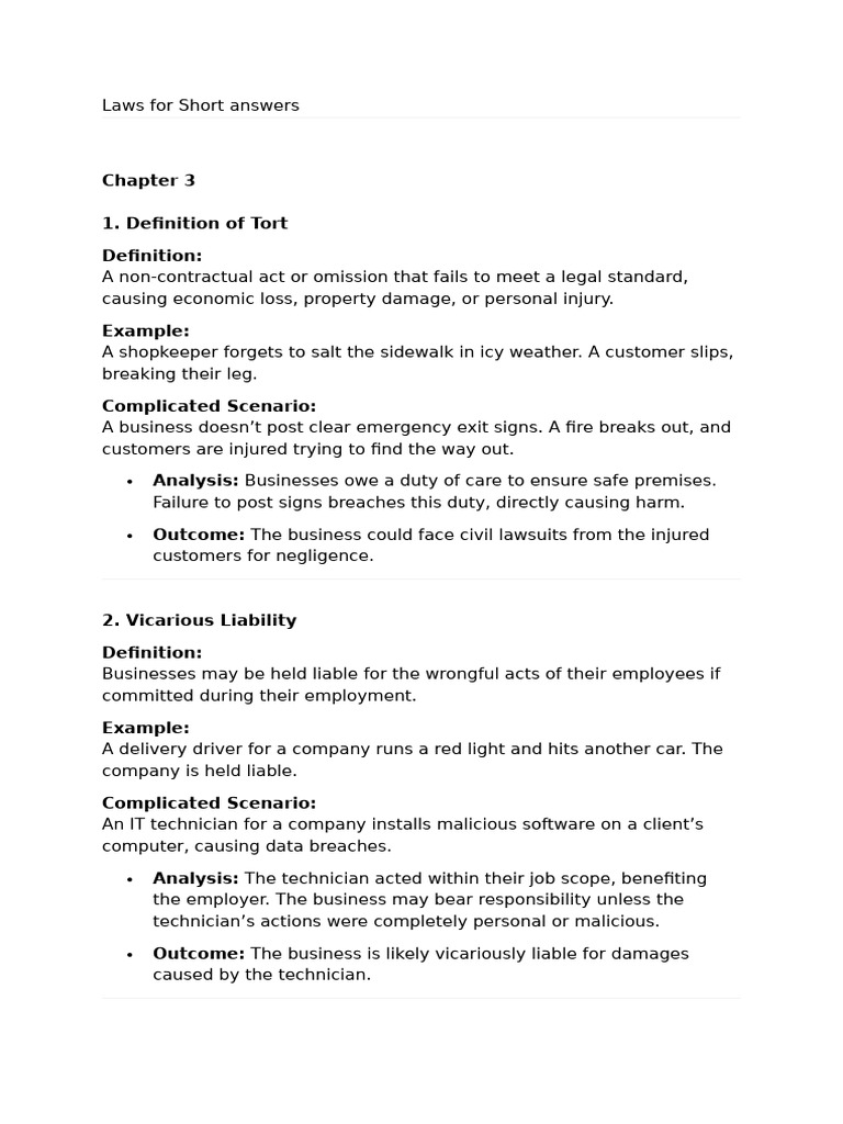 Laws for Short answers | PDF | Employment | Legal Liability