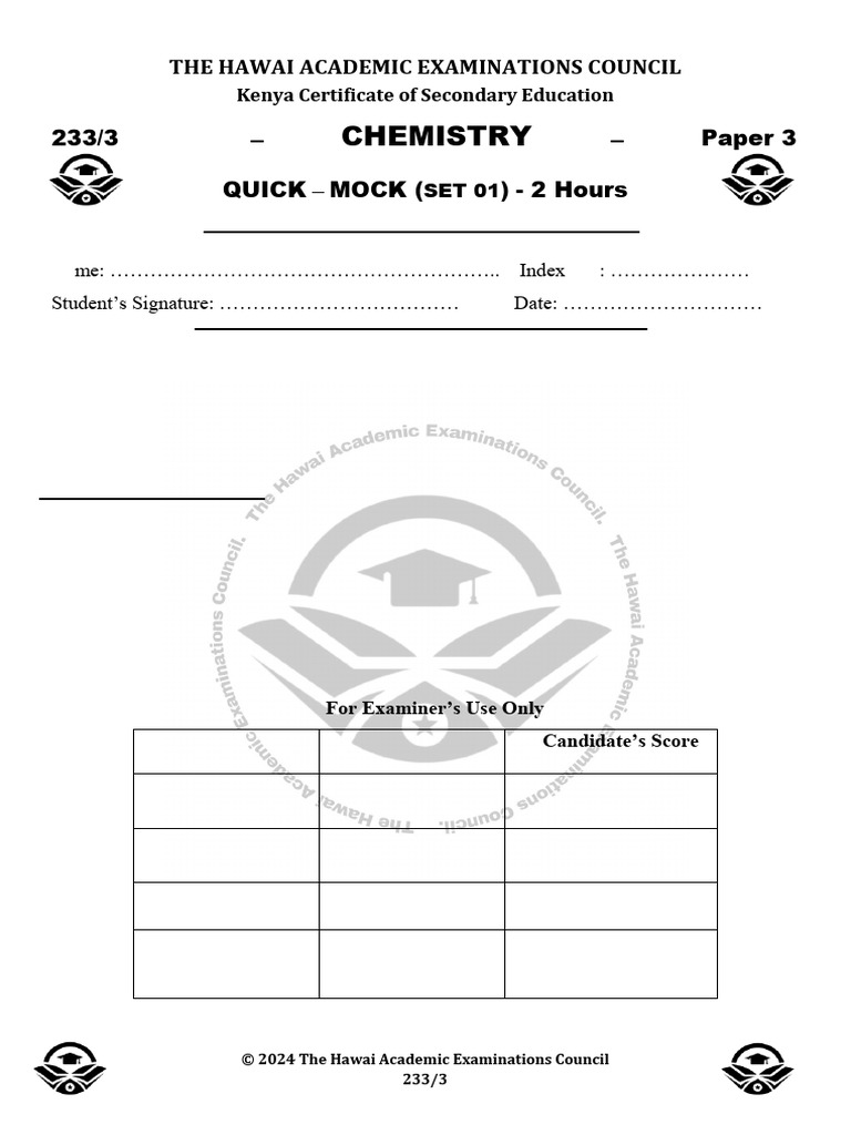 Hawai Chem Pp3 Qs - Quick Mock | PDF | Titration | Chemistry