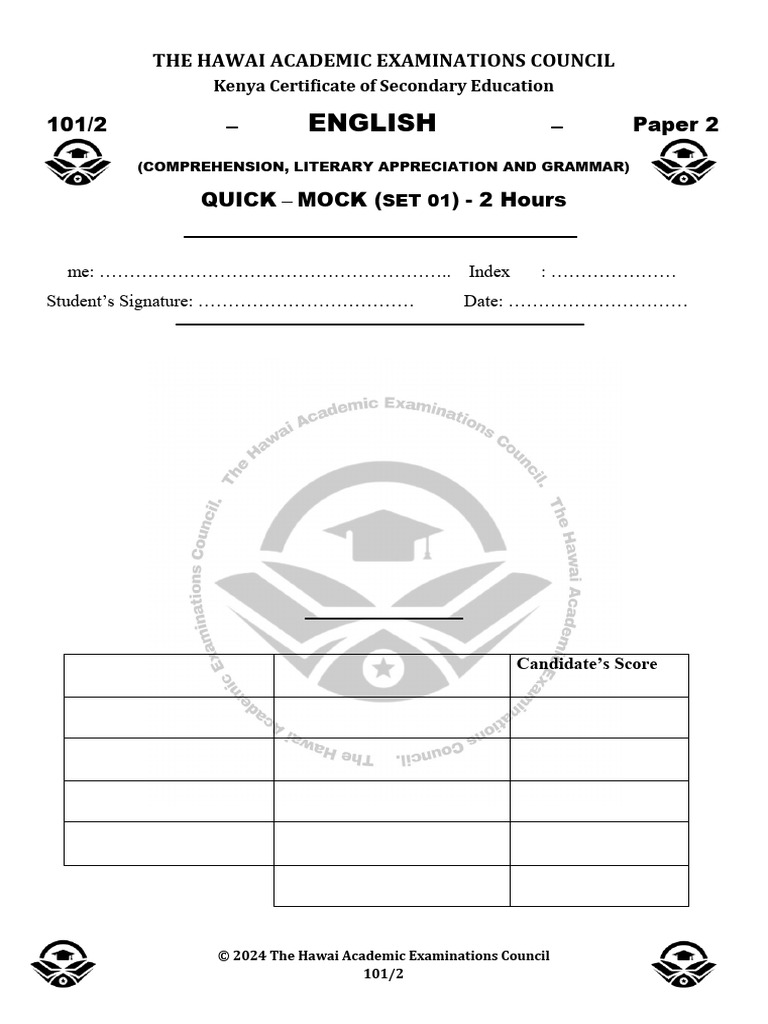 Hawai Eng Pp2 Qs - Quick Mock-1 | PDF