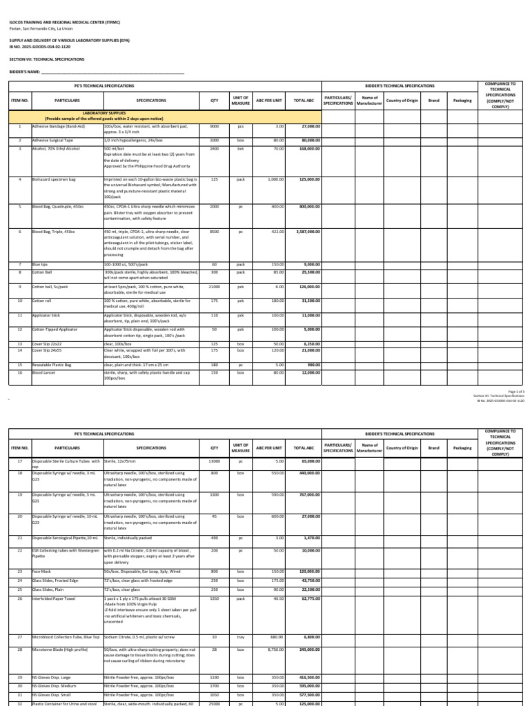 Section VII. Technical Specifications | PDF