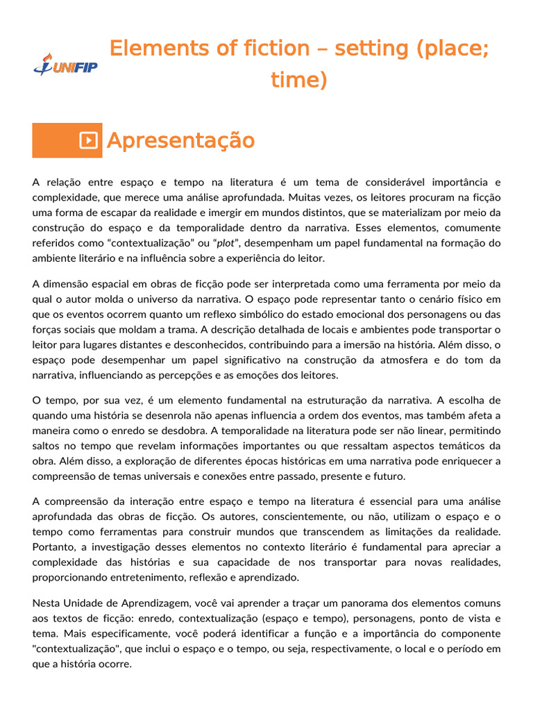 Elementos de Ficção: Espaço e Tempo | PDF | Narrativa | Tempo