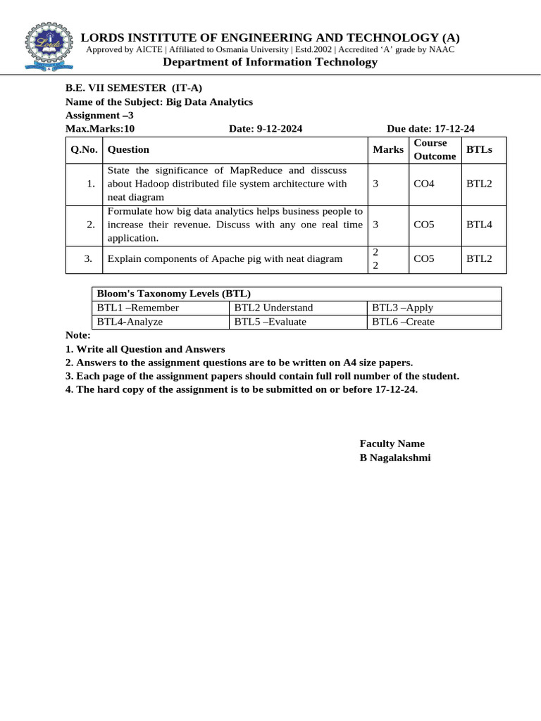 BDA Assignment QP-3 IT A With Key Solutions | PDF | Apache Hadoop | Map Reduce