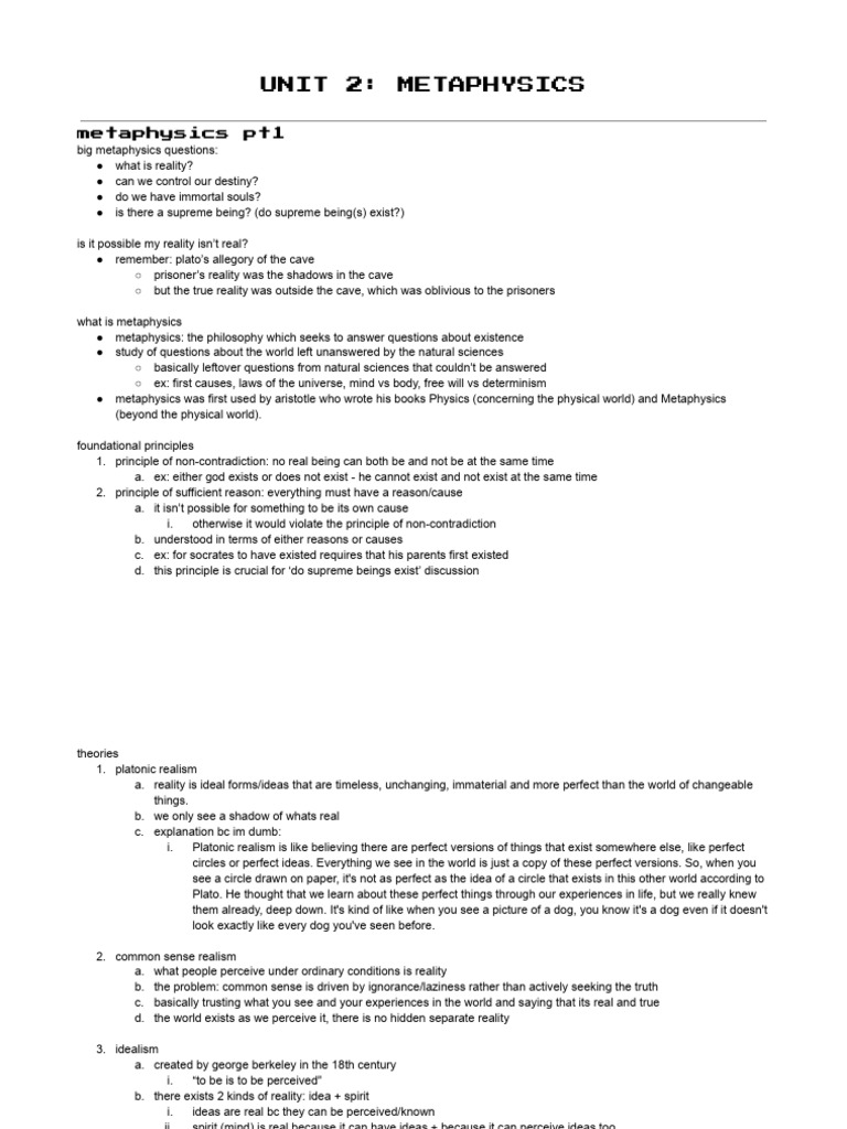 Unit 2_ Metaphysics | PDF | Soul | God
