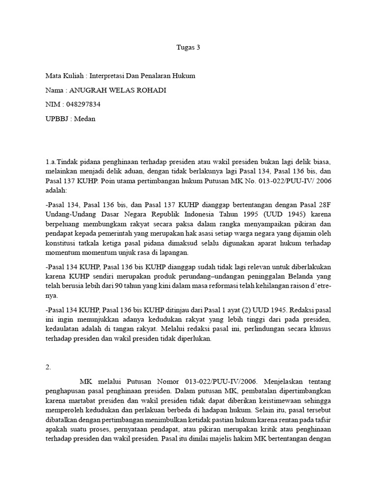 Tugas 3 Interpretasi Dan Penalaran Hukum | PDF