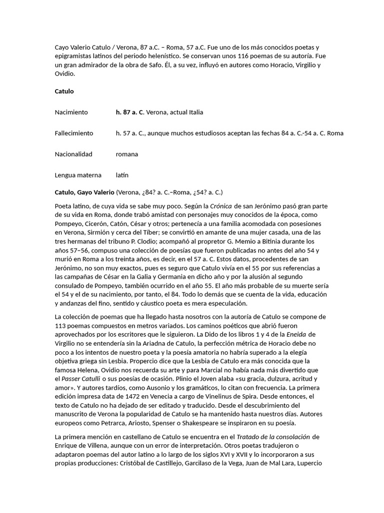 Cayo Valerio Catulo | PDF