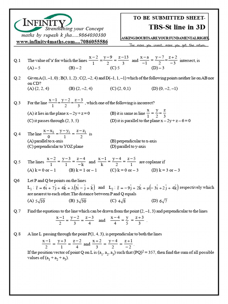 3D Line Intersection and Geometry Problems | PDF | Mathematical Objects ...