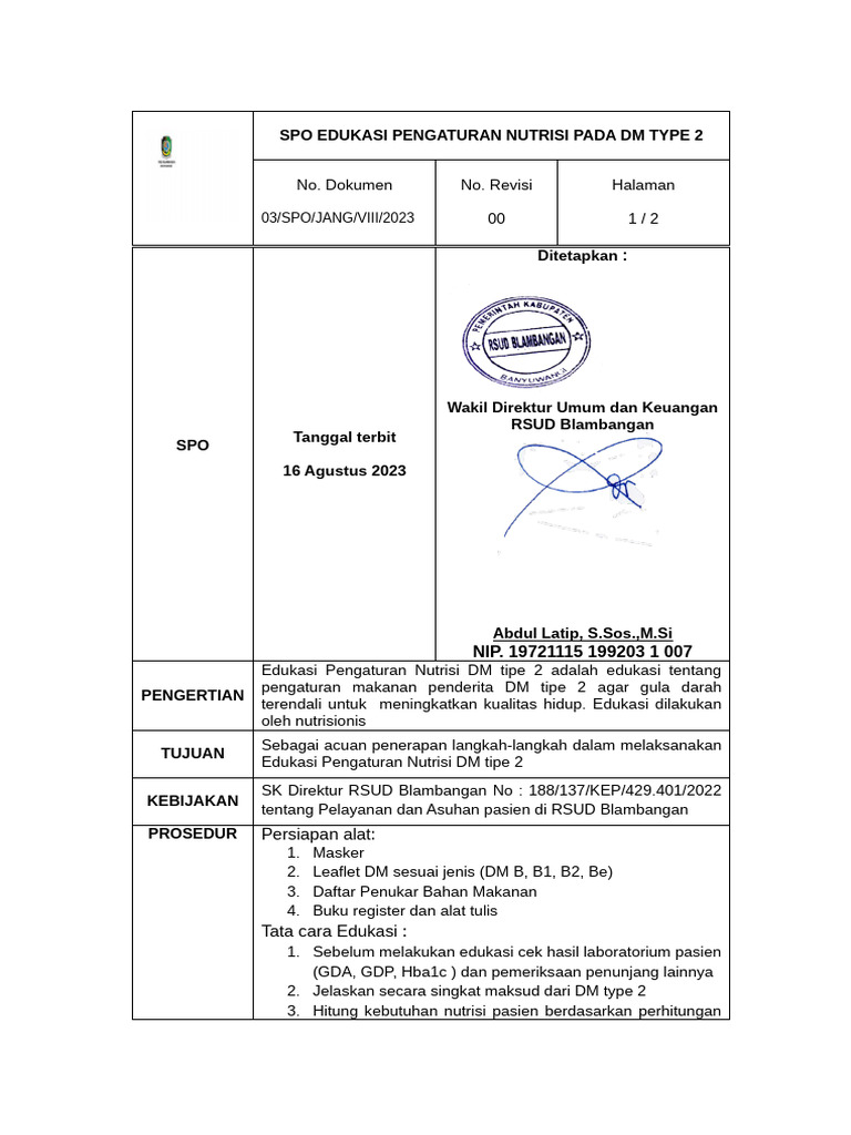 Spo Edukasi Nutrisi DM Type 2 | PDF
