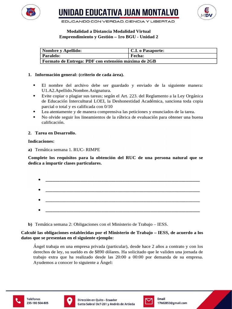 Actividad de Aprendizaje Semana 1 y 2 (Unidad 4) | PDF