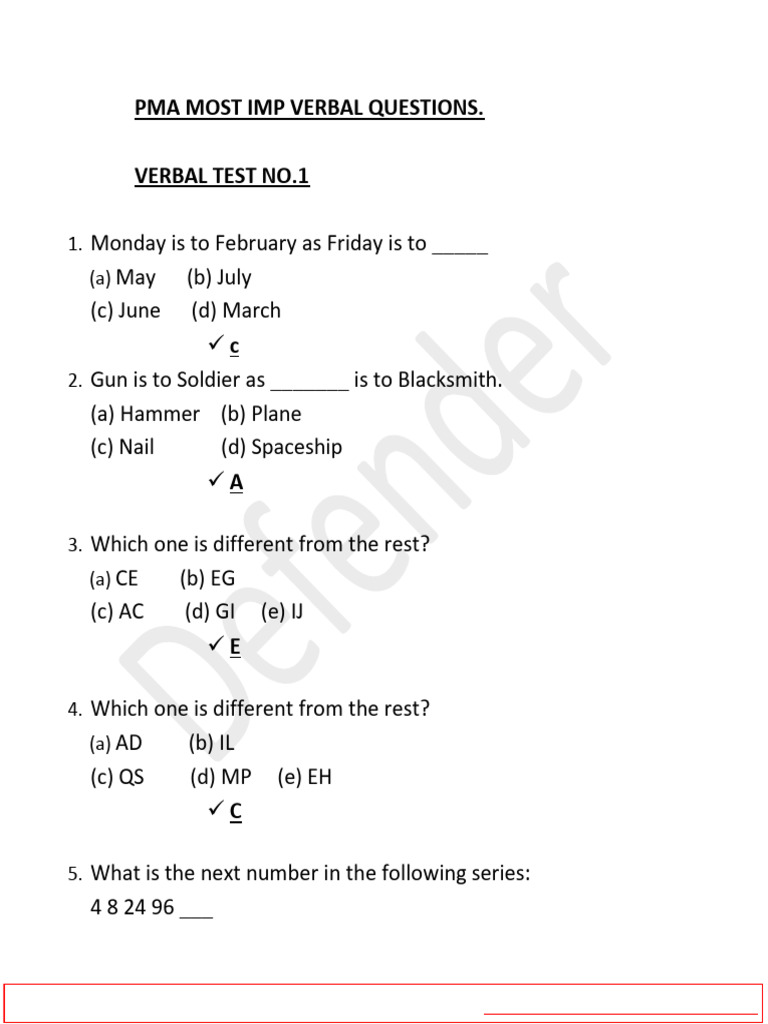 Verbal Paf, Navy, Army, Pma | PDF