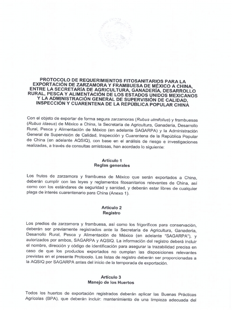 Protocolo Exportaci N de Zarzarmora y Frambuesa Espa Ol | PDF