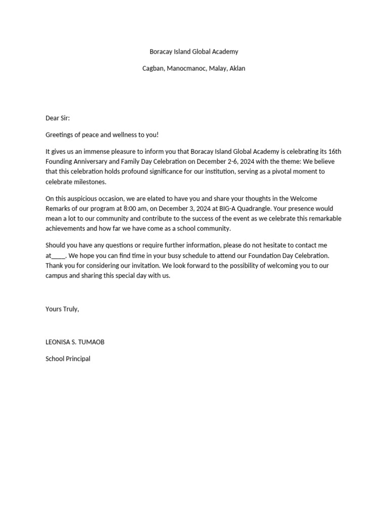 Invitation Letter - Welcome Remarks | PDF