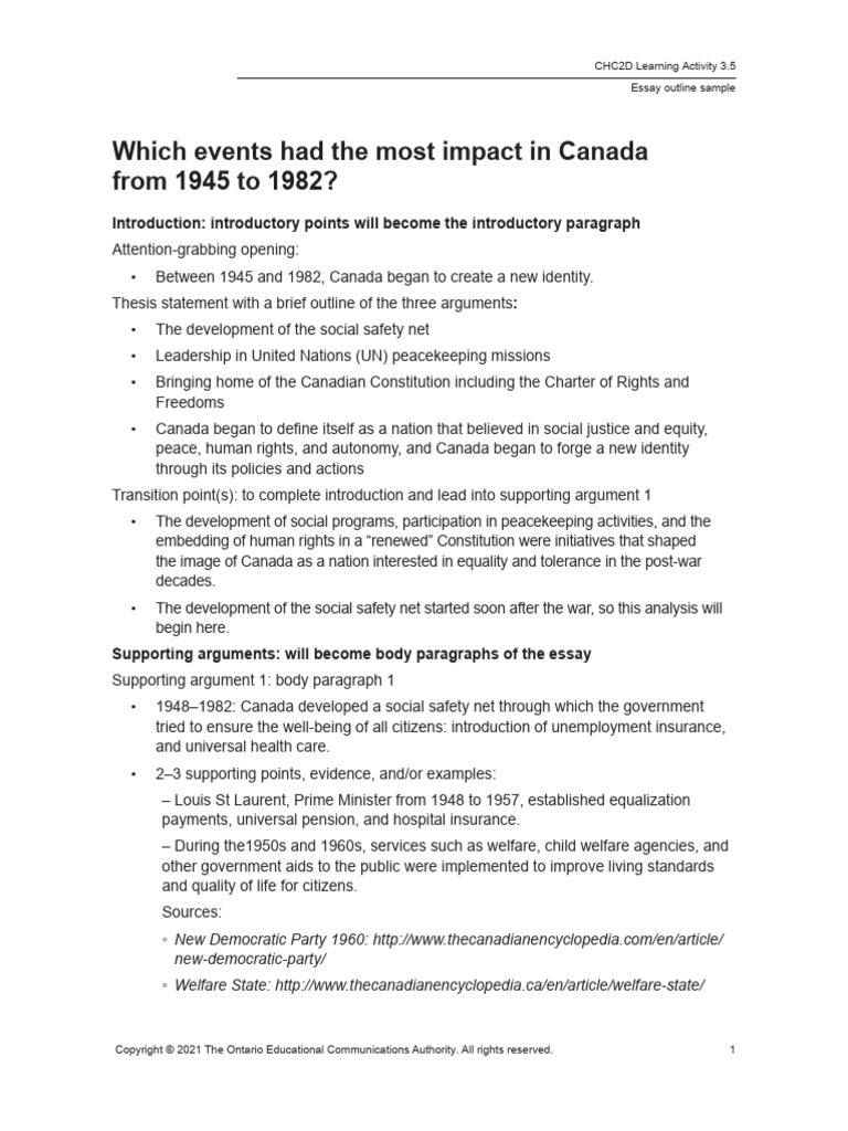 CHC2D OLSSS Which Events Had The Most Impact in Canada From 1945 To ...