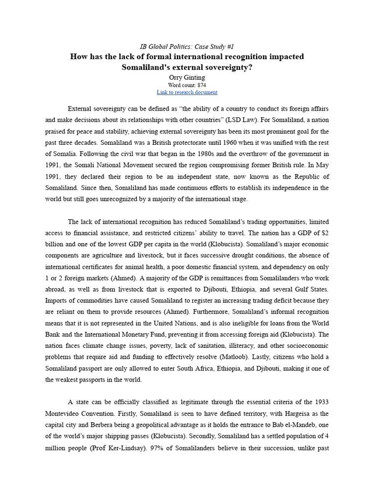 Somaliland's Quest for International Recognition | PDF | Somalia ...