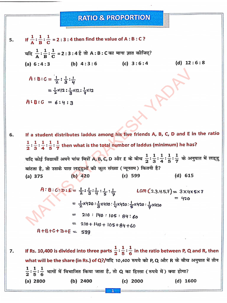 Ratio & Proportion _ 10 Sept _ Class Notes | PDF