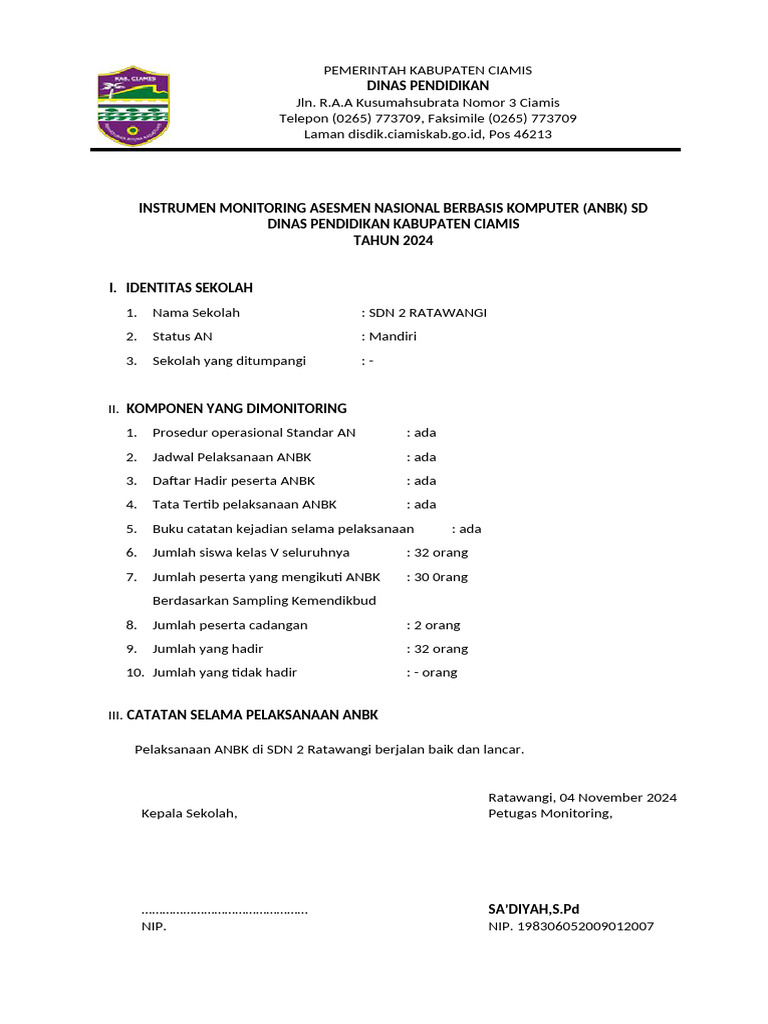 Instrumen Monitoring ANBK | PDF