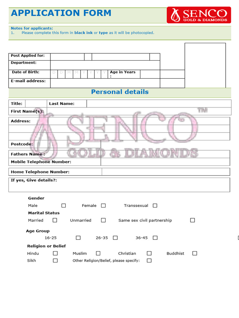 Senco Gold Form | PDF