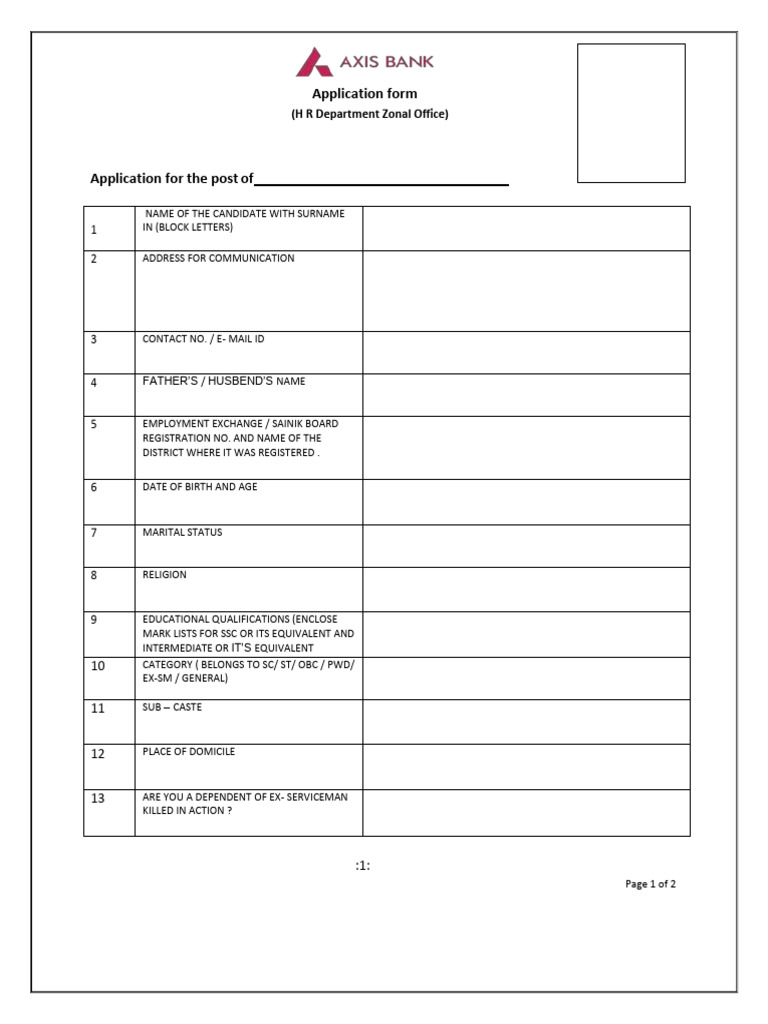 Axis Bank Application Form | PDF | Disability | Justice