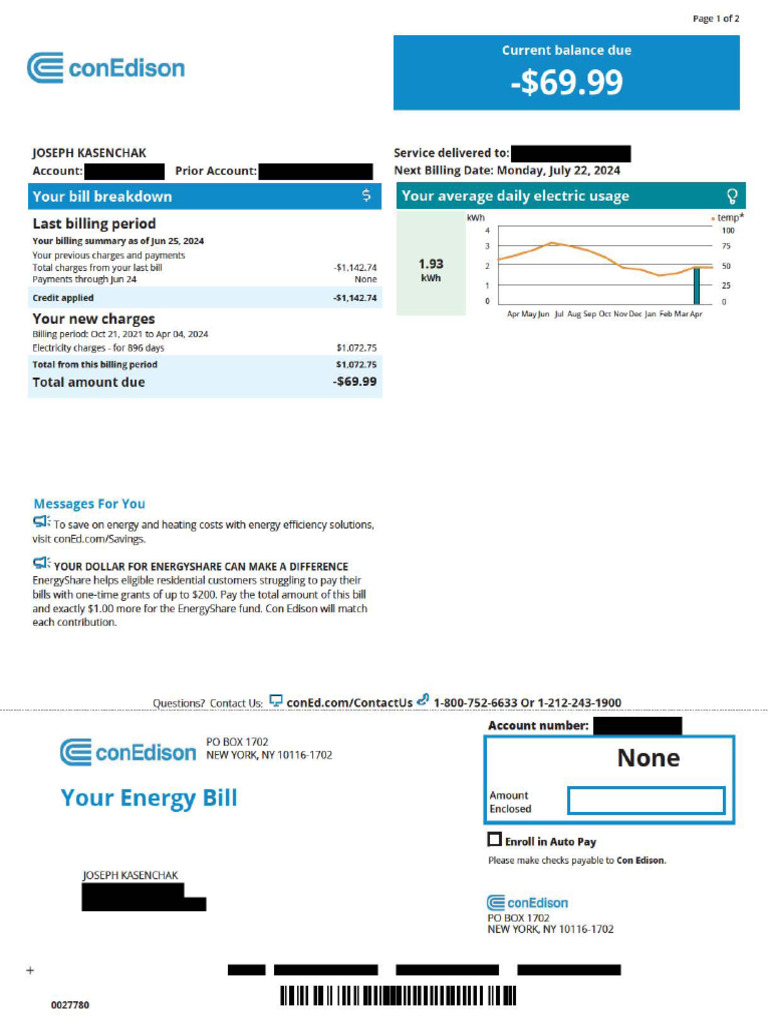 Con Edison Bill Breakdown and Charges | PDF | Fee