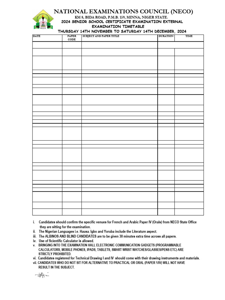 2024 Updated Ssce External Timetable | PDF