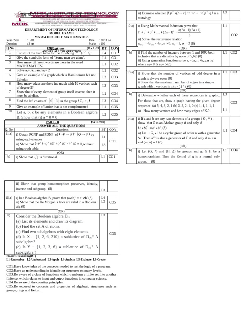 II_CSE_A_DM[1] | PDF | Group (Mathematics) | Graph Theory